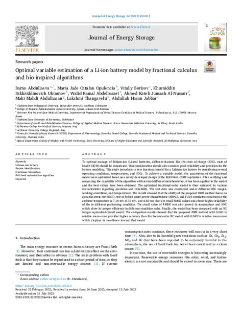 Pdf Optimal Variable Estimation Of A Li Ion Battery Model By Fractional Calculus And Bio