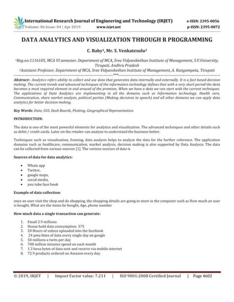 Irjet Data Analytics And Visualization Through R Programming Pdf