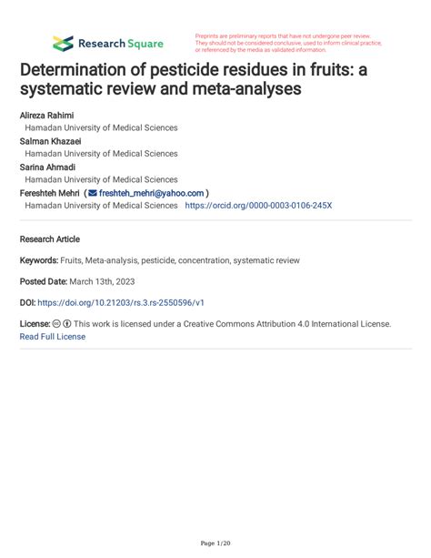 Pdf Determination Of Pesticide Residues In Fruits A Systematic