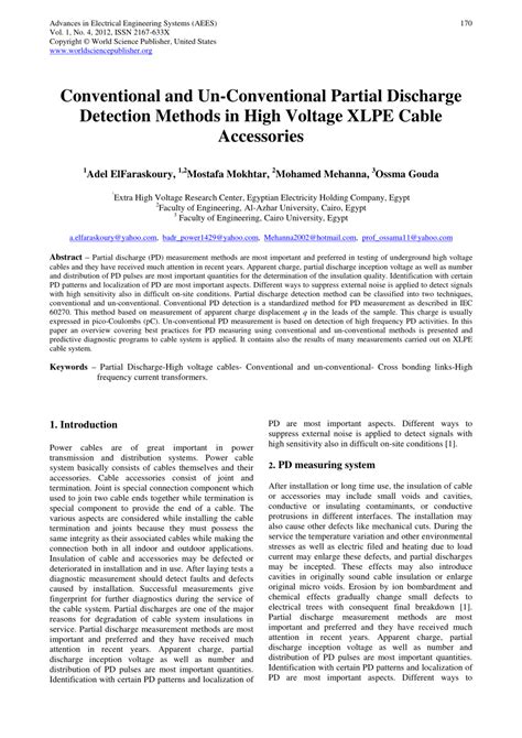 Pdf Conventional And Un Conventional Partial Discharge Detection Methods In High Voltage Xlpe