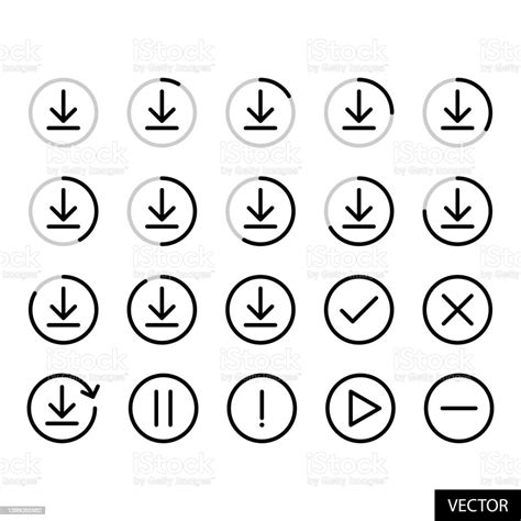 흰색 배경에 격리 된 웹 사이트 디자인 앱 Ui를위한 라인 스타일 디자인으로 설정된 벡터 아이콘을 다운로드하거나 로딩하는 파일 편집 가능한 스트로크 Eps 10 벡터