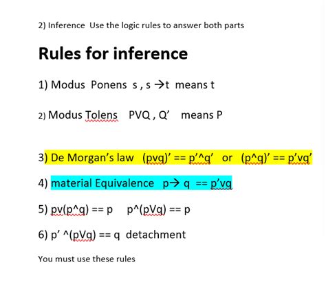 Solved 2 Inference Use The Logic Rules To Answer Both Parts
