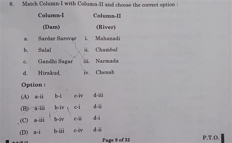 Match Column I With Column Ii And Choose The Correct Option Column I