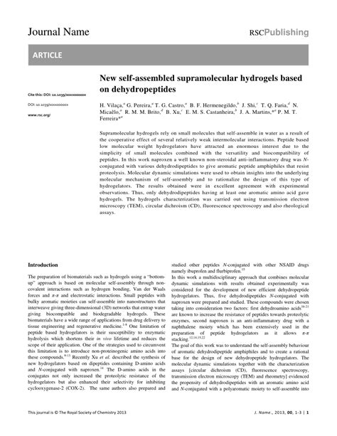 Pdf New Self Assembled Supramolecular Hydrogels Based On Dehydropeptides