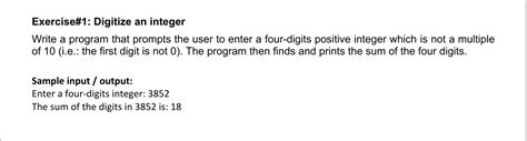 Solved Exercise1 Digitize An Integer Write A Program That