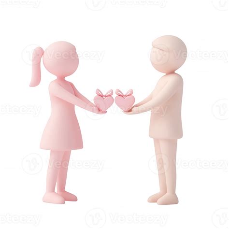 Two Pink Figures Holding Heart Shapes Symbolizing Love And Connection 53923733 Png