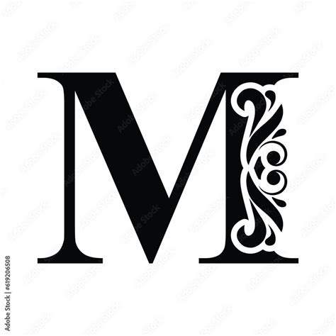 Capital Letter M Black Flower Alphabet Beautiful Capital Letters With Shadow Stock Vector