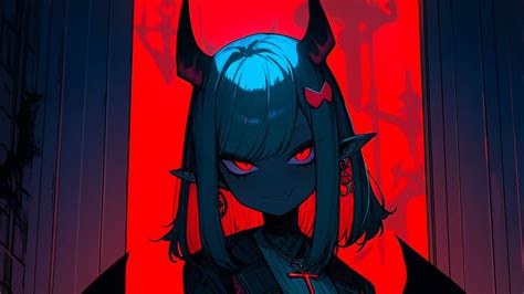 Wallpaper Girl Demon Wings Horns Anime Red Dark Hd Picture Image