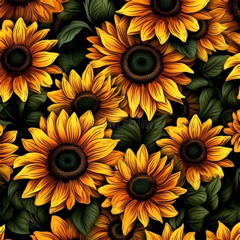 Sunflowers Yelllow Pattern Illustration Stock Illustration