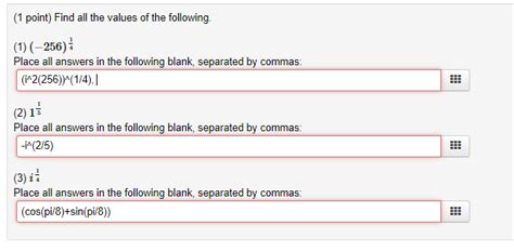 Solved 1 Point Find All The Values Of The Following 1