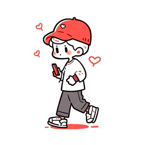 귀여운 만화 소년 미니멀리즘 터 일러스트레이션 프리미엄 벡터