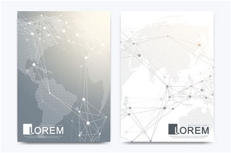 브로셔 전단지 전단지 표지 배너 카탈로그 잡지 또는 A4 크기의 연례 보고서에 대 한 최신 벡터 템플릿입니다 미래 지향적 인 과학 기술 설계 기하학적 그래픽 배경 분자 신경