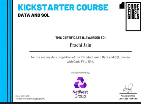 Prachi Jain On Linkedin Big Thanks To Code First Girls For The Data And Sql Course Excited To
