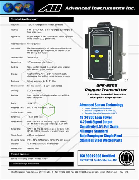 Advanced Instruments Gpr 2500 Owners Manual Pdf Download Manualslib