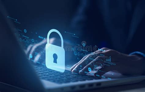 Lock On Laptop Cyber Security Data Protection Information Encryption And Safety Secured