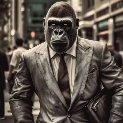 Premium Ai Image Gorilla In Business Suit In The City Ai Generated