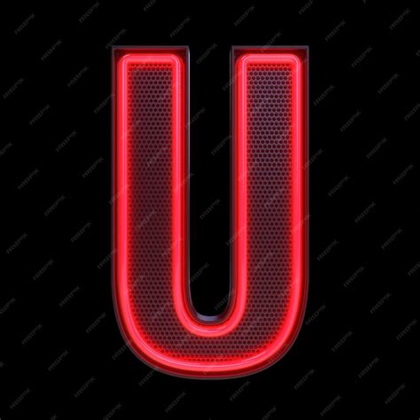 클리핑 패스 3d 일러스트와 함께 검은 배경에 고립 된 네온 복고풍 빛 알파벳 문자 U 프리미엄 사진