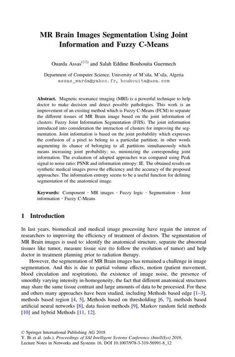 Pdf Mr Brain Images Segmentation Using Joint Information And Fuzzy C Means
