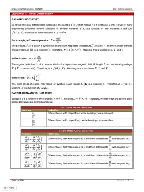 Lesson 13 Partial Differentiation Pdf Derivative Variable Mathematics