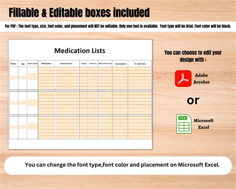 Excel Medication Tracker Medication Lists Printable Fillable Pdf Spreadsheet Template