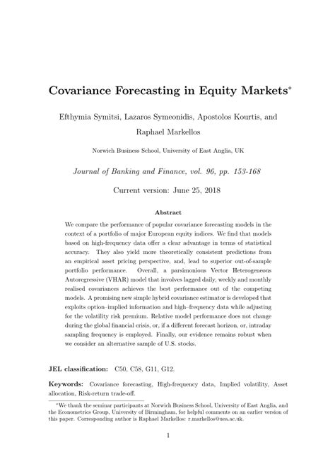 Pdf Covariance Forecasting In Equity Markets