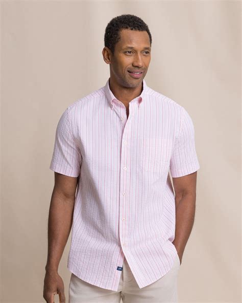 Mens Marina Seersucker Short Sleeve Sport Shirt Southern Tide