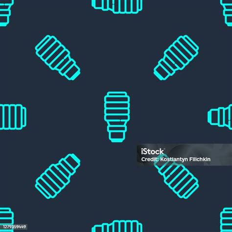 녹색 라인 Led 전구 아이콘 은 파란색 배경에 원활한 패턴을 격리 경제적인 Led 조명 전구 에너지 램프를 절약합니다 벡터 0명에 대한 스톡 벡터 아트 및 기타 이미지