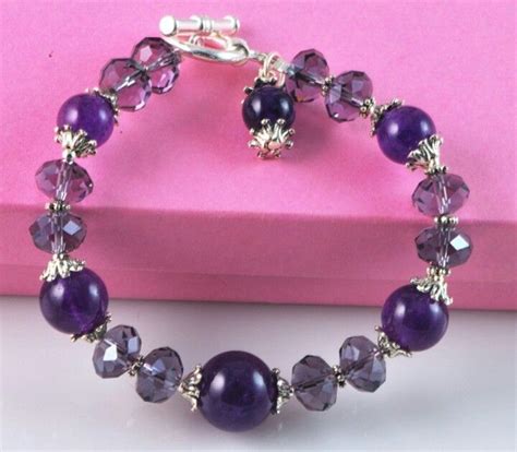 Hand Crafted Purple Jade And Glass Rondelle Bracelet Purple Jade