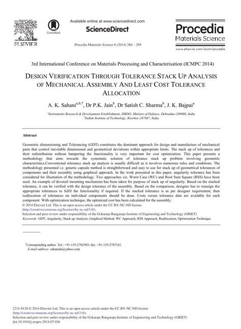 Pdf Design Verification Through Tolerance Stack Up Analysis Of
