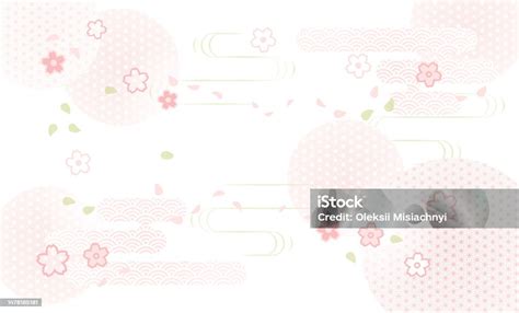 양식화된 그림 배경입니다 벚꽃 구름과 일본 패턴 파스텔 벡터 삽화 엽서 0명에 대한 스톡 벡터 아트 및 기타 이미지 0명 구름 꽃 나무 Istock