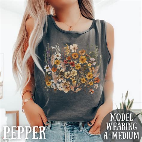 Pressed Flowers Tank Top Fall Floral Tank Wildflower Shirt Autumn