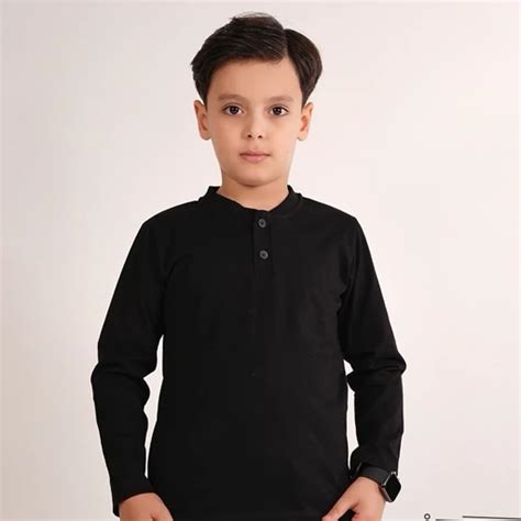 خرید و قیمت پیراهن استین بلند مشکی یقه ژاپنی پسرانه از برند هد هد از