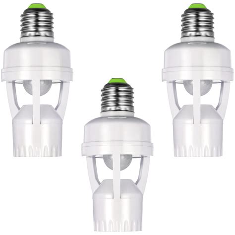 3 Pieces Hortsun Motion Sensor Light Socket Smart Screw In Light Bulb Outlet Compatible With E26