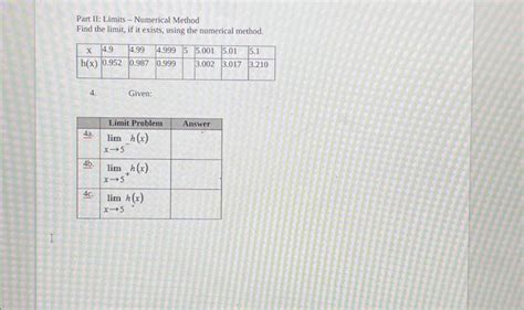 Solved Part Ii Limits Numerical Method Find The Limit If
