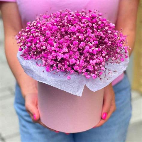 Доставка Букет 3 Гипсофила нежно розовый шляпная коробка пиафлор оазис флор губка