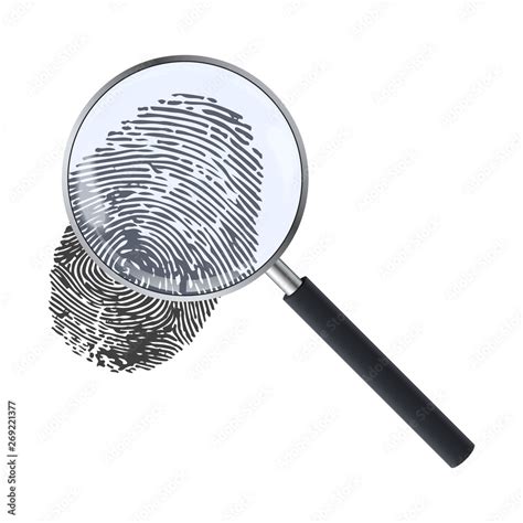 Realistic Magnifying Glass And Fingerprint Fingerprint Under A Magnifier Template Design Of