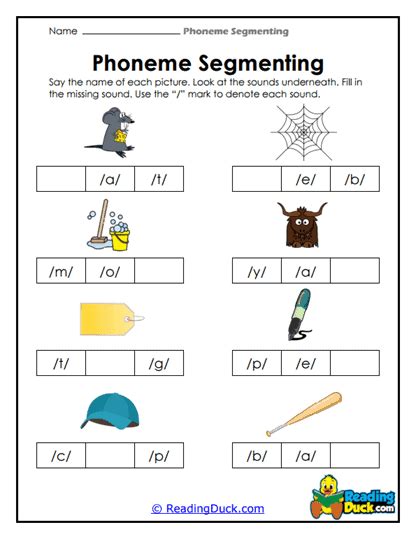 Phoneme Segmenting Worksheets Phonics Skills Reading