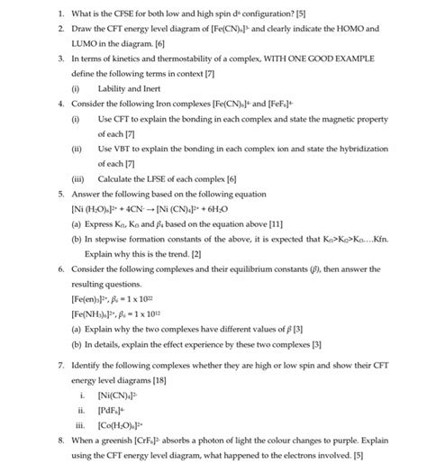 Solved 1 What Is The CFSE For Both Low And High Spin De Chegg Com