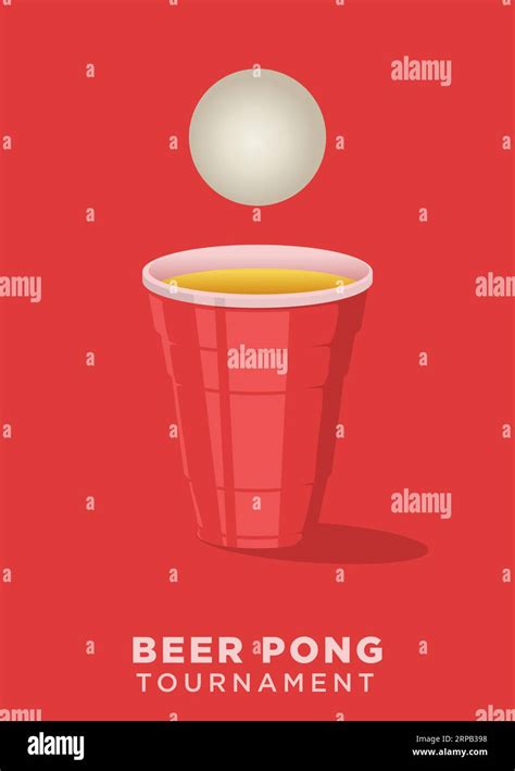 Beer Pong Modern Minimalist Style Poster Ping Pong Ball Above Red Cup With Red Background