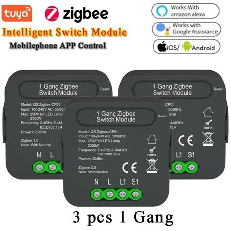 Module De Commutation Tuya Zigbee 3pcs 1 Gang Wifi Intelligent Contrôle Vocal