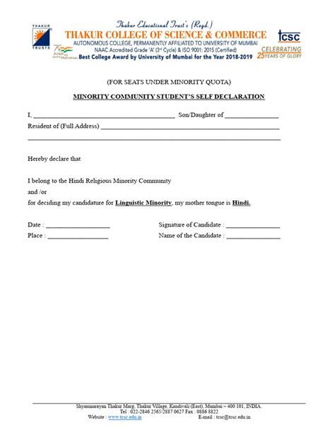 Self Declaration Minority Form Pdf