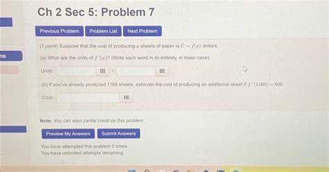 Solved 1 Point Suppose That The Cost Of Producing X Sheets