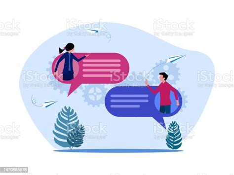 말풍선을 가진 남자와 여자 온라인 채팅 또는 메시징 벡터 고객 참여에 대한 스톡 벡터 아트 및 기타 이미지 고객 참여 공란 공유 개념 Istock