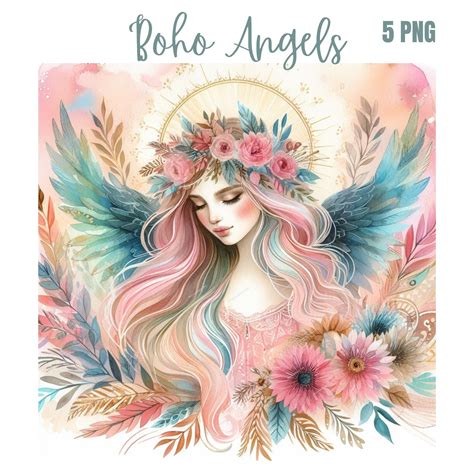 Angel Clipart Halo Clipart Heaven Clipart Pastel Angel PNG Angel Wings Boho Angel Portrait