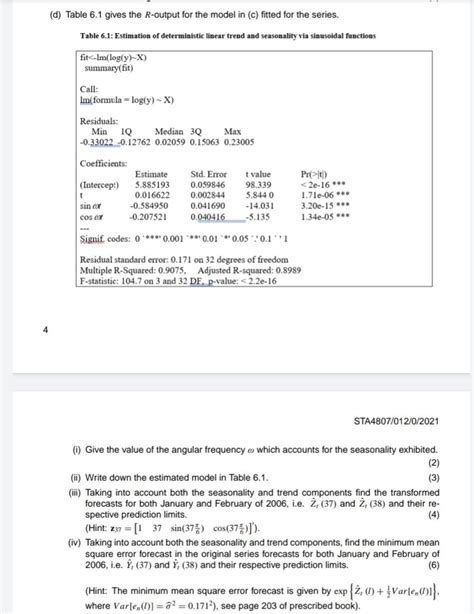 D Table 6 1 Gives The R Output For The Model In C Chegg Com