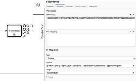 how to pass a custom json in subprocess in camunda modeler discussion