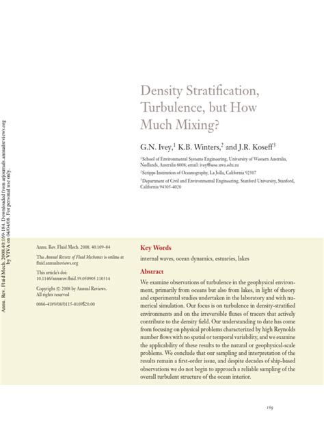 Ivey 2008 Hoe Much Mixing Density Stratification Arfm Pdf Turbulence Oceans