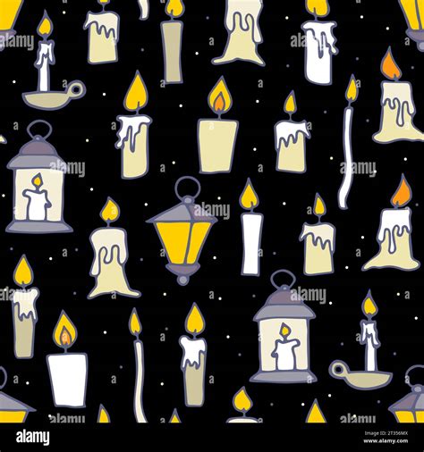 Doodle Burning Floating Candles Seamless Pattern Hand Drawn