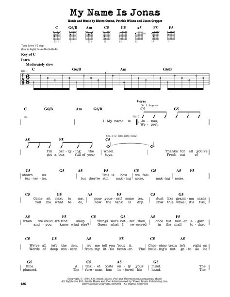 My Name Is Jonas By Weezer Guitar Lead Sheet Guitar Instructor