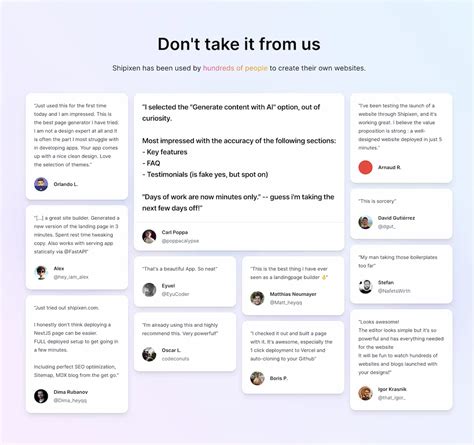 landing page testimonial grid component landing page components and templates that you can copy